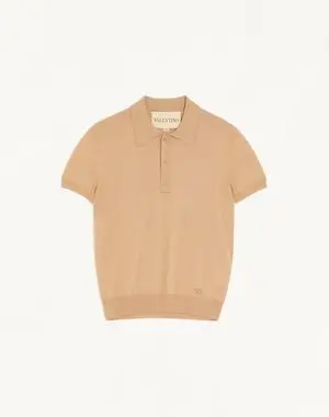 Valentino Garavani Wool Polo With Vlogo Embroidery - Beige