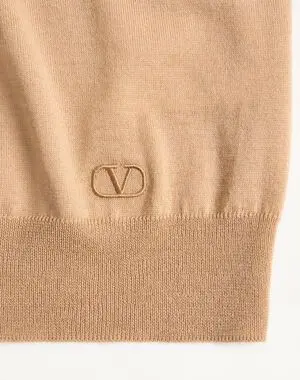 Valentino Garavani Wool Polo With Vlogo Embroidery - Beige