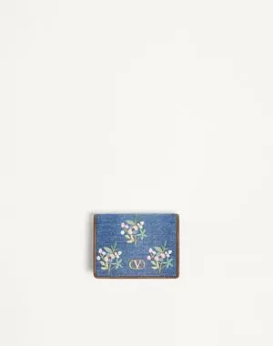 Valentino Garavani Vlogo Signature Wallet In With Floral Embroidery - Denim