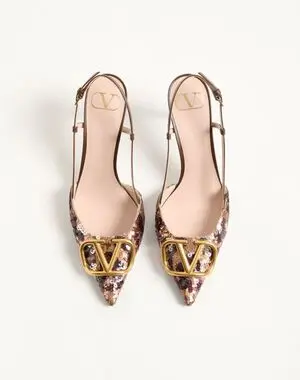Valentino Garavani Vlogo Signature Slingback Pumps With Animalier Embroidery 80mm - Brown/multicolor
