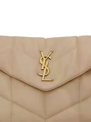 Saint Laurent Small Quilted Shoulder Bag With Logo Plaque - Neutrals