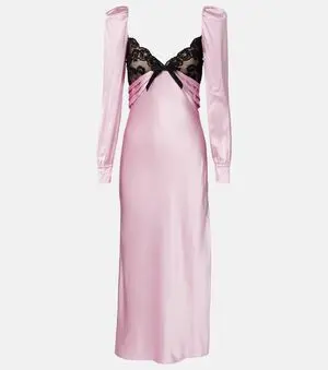 Alessandra Rich Lace-trimmed Silk Satin Midi Dress - Pink