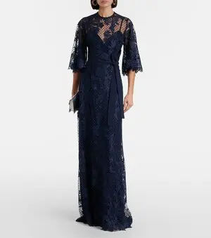 Elie Saab Embroidered Lace And Tulle Gown - Blue