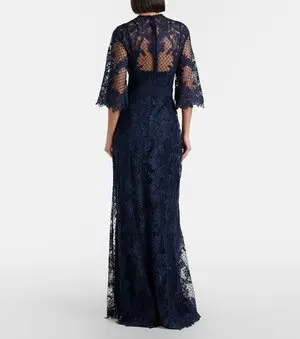 Elie Saab Embroidered Lace And Tulle Gown - Blue