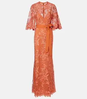 Elie Saab Embroidered Lace And Tulle Gown - Orange