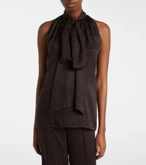 Gucci Horsebit Tie-neck Silk Jacquard Top - Brown