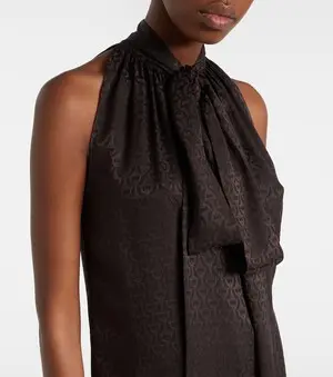 Gucci Horsebit Tie-neck Silk Jacquard Top - Brown