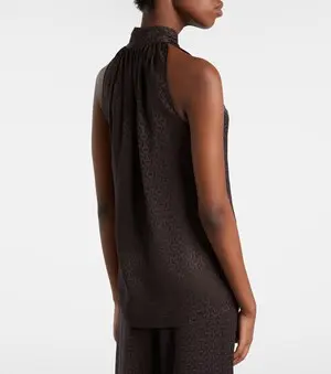 Gucci Horsebit Tie-neck Silk Jacquard Top - Brown