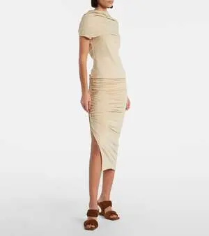 Rick Owens Cotton Jersey Midi Skirt - Beige