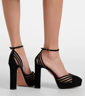 AQUAZZURA Alana Suede & Mesh Pumps