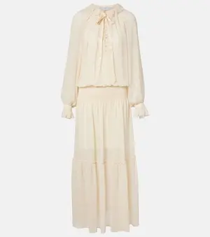 XU ZHI Shirred Tie-neck Maxi Dress - White