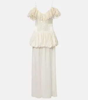 XU ZHI Lace-trimmed Peplum Maxi Dress - White