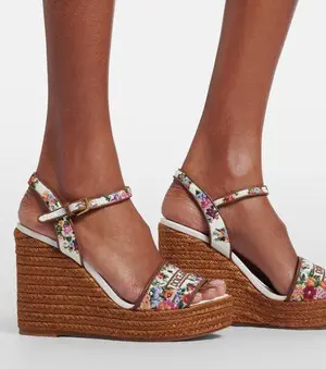 Dolce & Gabbana Floral Embroidered Espadrille Wedge Sandals - Multicoloured