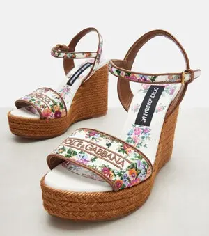 Dolce & Gabbana Floral Embroidered Espadrille Wedge Sandals - Multicoloured