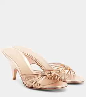 GIANVITO ROSSI Metallic Leather Mules - Gold