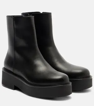 GIANVITO ROSSI Leather Platform Ankle Boots - Black