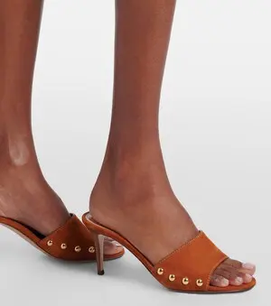 GIANVITO ROSSI Embellished Suede High Heel Sandals - Brown