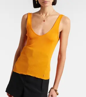 Saint Laurent Ribbed-knit Silk Jersey Tank Top - Orange