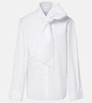 Saint Laurent Tie-neck Cotton Poplin Blouse - White