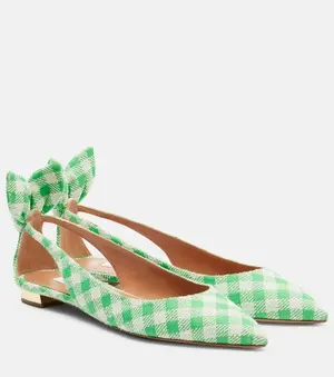 AQUAZZURA Bow-detail Checked Ballet Flats - Green