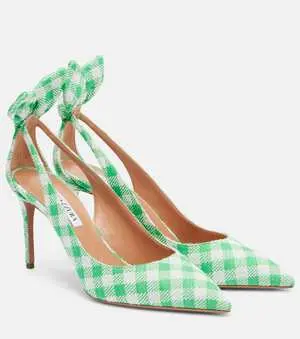 AQUAZZURA Bow Tie Bow-detail Checked Pumps - Green