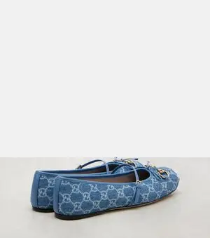 Gucci Horsebit Gg Denim Ballet Flats - Blue