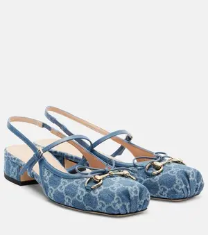 Gucci Horsebit Gg Denim Slingback Pumps - Blue
