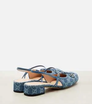 Gucci Horsebit Gg Denim Slingback Pumps