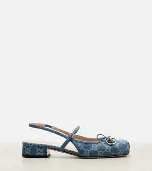 Gucci Horsebit Gg Denim Slingback Pumps