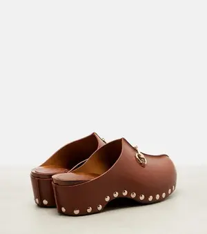 Gucci Horsebit Studded Leather Platform Clogs - Brown