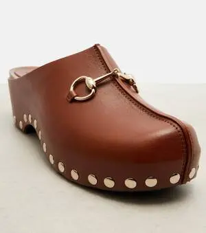 Gucci Horsebit Studded Leather Platform Clogs - Brown