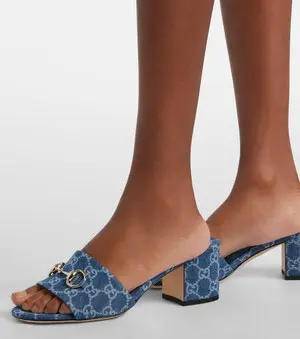 Gucci Horsebit Gg Denim Sandals - Blue