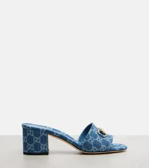 Gucci Horsebit Gg Denim Sandals - Blue