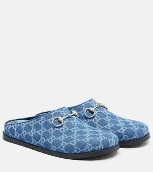 Gucci Horsebit Gg Denim Mules - Blue