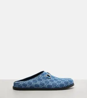 Gucci Horsebit Gg Denim Mules - Blue