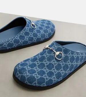 Gucci Horsebit Gg Denim Mules - Blue