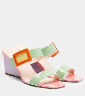 ROGER VIVIER Belle Vivier 60 Patent Leather Wedge Mules - Multicoloured