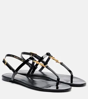 Saint Laurent Cassandre Thong Sandals - Black