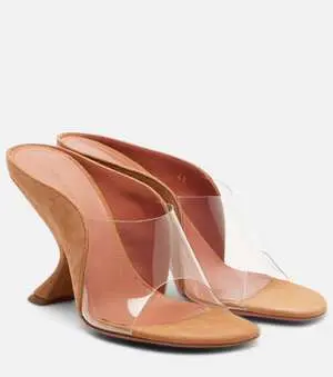 Amina Muaddi Mackenzie Pvc And Suede Mules - Brown