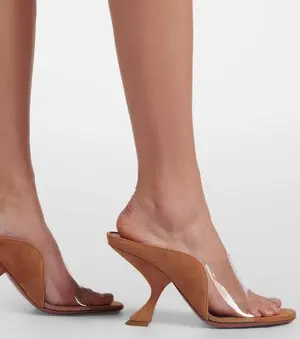 Amina Muaddi Mackenzie Pvc And Suede Mules - Brown