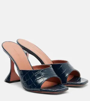 Amina Muaddi Lupita Croc-effect Leather Mules - Blue