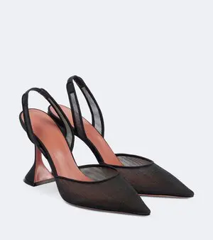 Amina Muaddi Holli Mesh Slingback Pumps - Black