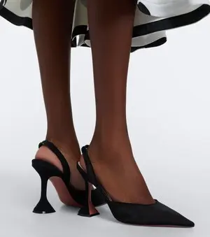 Amina Muaddi Holli Mesh Slingback Pumps - Black