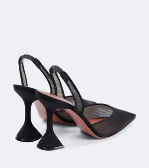 Amina Muaddi Holli Mesh Slingback Pumps - Black