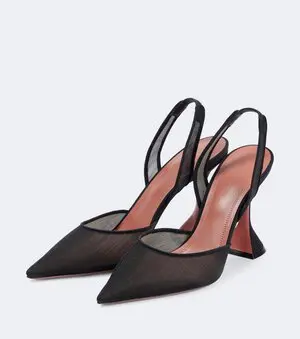 Amina Muaddi Holli Mesh Slingback Pumps - Black