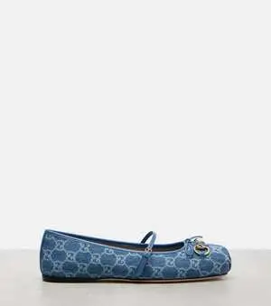 Gucci Horsebit Gg Denim Ballet Flats - Blue