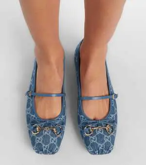 Gucci Horsebit Gg Denim Ballet Flats - Blue