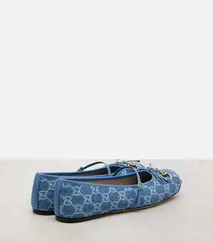 Gucci Horsebit Gg Denim Ballet Flats - Blue