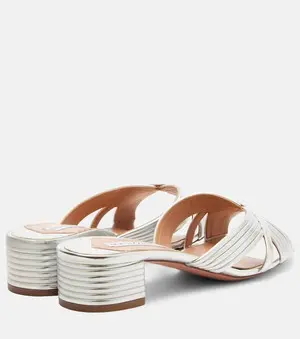 AQUAZZURA Sundance Metallic Leather Sandals - Silver