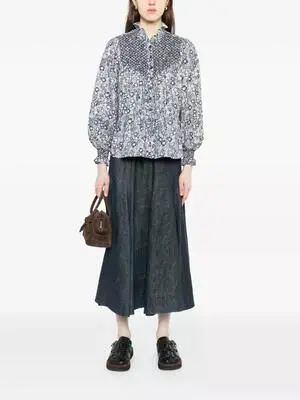 Loretta Caponi Smocked Floral Blouse
